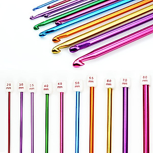 23 Pieces Tunisian Crochet Hooks Kit Including 12pcs 3-10 mm Bamboo Knitting Needle with Bead Carbonized Bamboo Needle + 11pcs 2-8 mm Multi Color Tunisian Afghan Aluminum Crochet Hooks