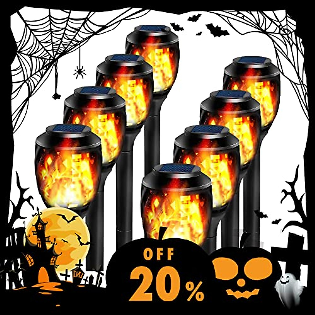 Grand patio Outdoor Solar Lights, Water-Resistant Flickering Flames Torch Light, Landscape Decoration Lighting, Pack of 8