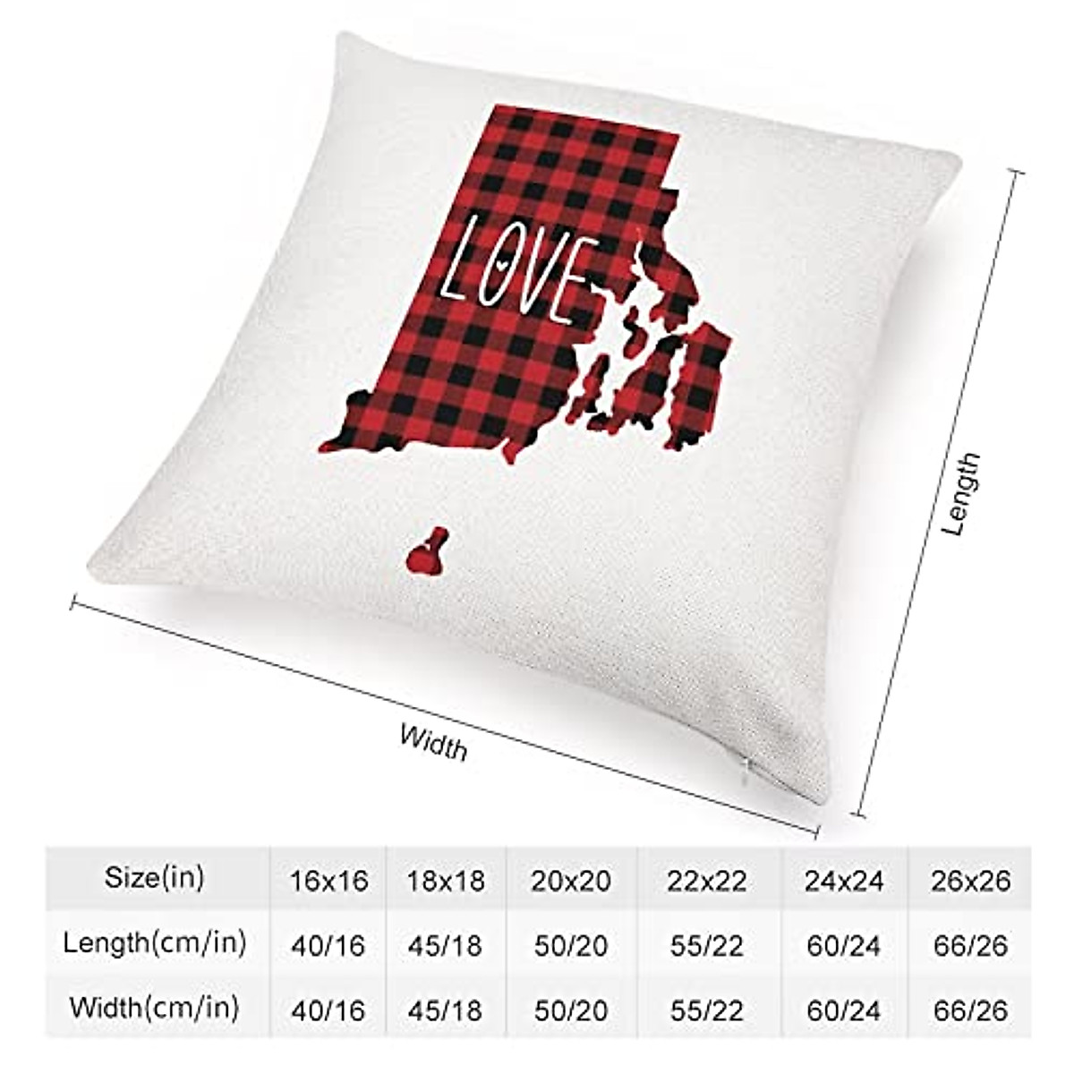 Red Black Buffalo Plaid Rhode Island State Map Throw Pillow Covers Love Pillow Case Home State Cushion Cover Going Away Gift Valentine's Day Decor Square Pillowcase Gift for Him 22"x22"