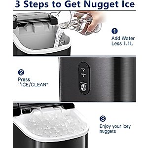 Kndko Nugget Ice Maker with Handle,33lbs/Day, Produce a Basket in 1.5 Hour, Self-Cleaning, One-Click Design, Compact Ice Maker Nugget with Chewy Ice for Home Bar Party,Black