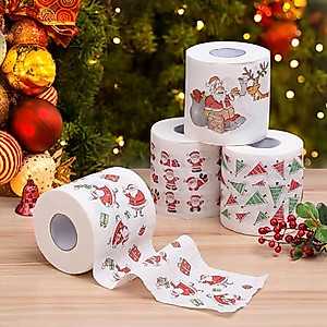 2 Rolls Merry Christmas Toilet Paper Christmas Pattern Series Printed Disposable Toilet Paper Napkins Tissue Christmas Bath Toilet Paper for Xmas Fun Party Novelty Gag Gifts Bathroom Decor (2)