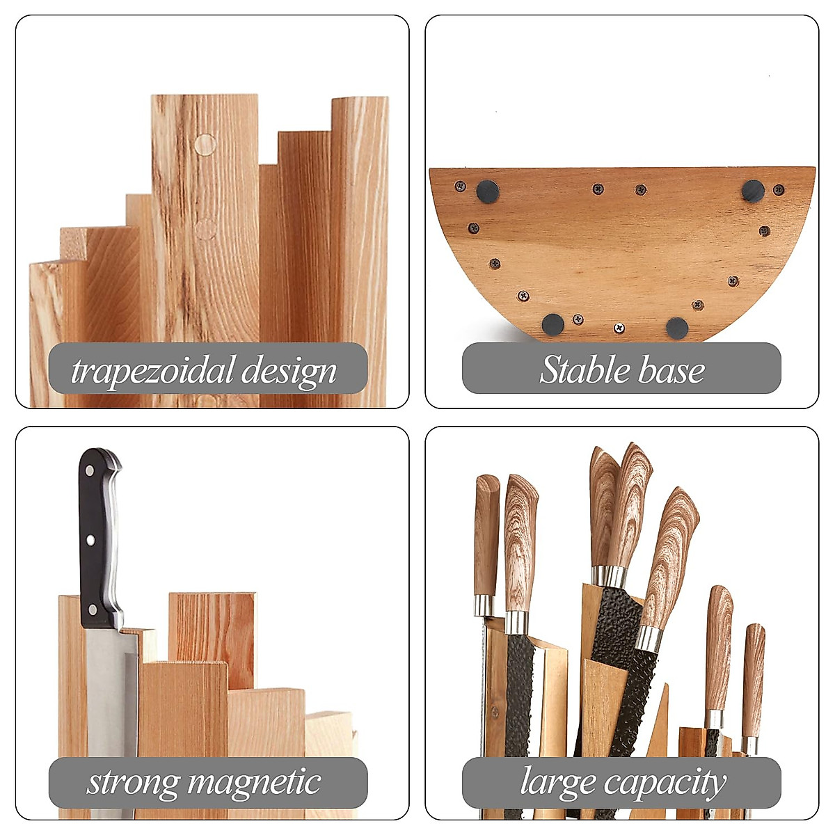 Uniharpa Wooden Semi-circular 360° Magnetic Knife Block Holder Rack Magnetic Stands with Strong Enhanced Magnet & Anti Slip Feet