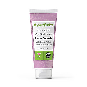 Sky Organics Youth Boost Revitalizing Face Scrub for Face USDA Certified Organic to Exfoliate, Soften & Smooth, 4 fl. Oz