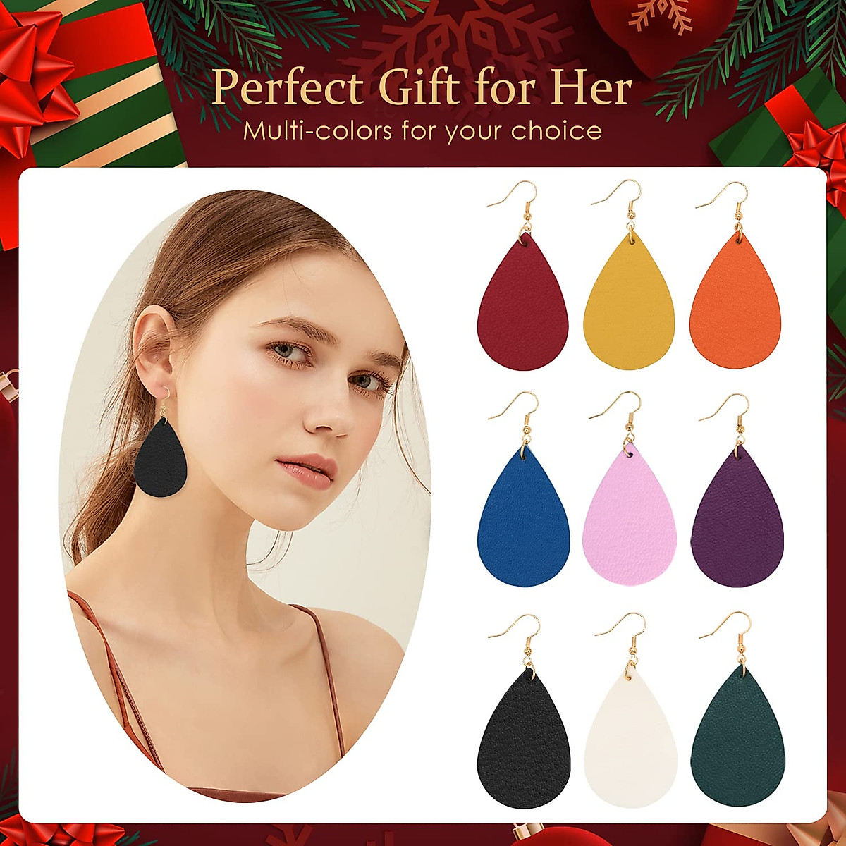 GELVTIC Leather Earrings Dangle Drop for Women, Teardrop Earrings Lightweight, Gift for Her (Black)