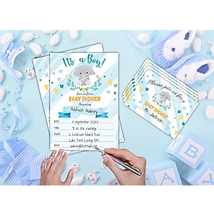 Avamie 20 Pack It's A Boy Blue Elephant Baby Shower Invitations with Envelopes and Stickers, Baby Shower Invitations For Boys