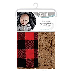 Pink Plush Buffalo Check Plush Baby Blanket-Buffalo Check Plush, Brown Back, Red, Black, Brown, 30 in x 40 in
