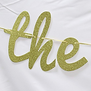 Glitter The Adventure Begins Banner - 2022 Graduation Decor, Retirement Bridal Shower Engagement Party Decoration Supplies Gold