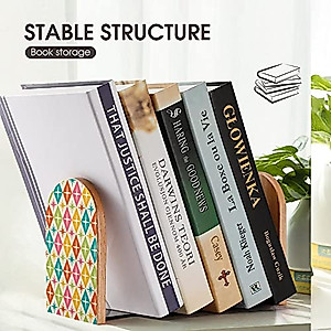 2 Pack Wood Bookends,Mid Century Starbursts On Diamond Decorative Book Ends Support for Shelves Desktop Organizer Wooden Bookshelf for Home School Office