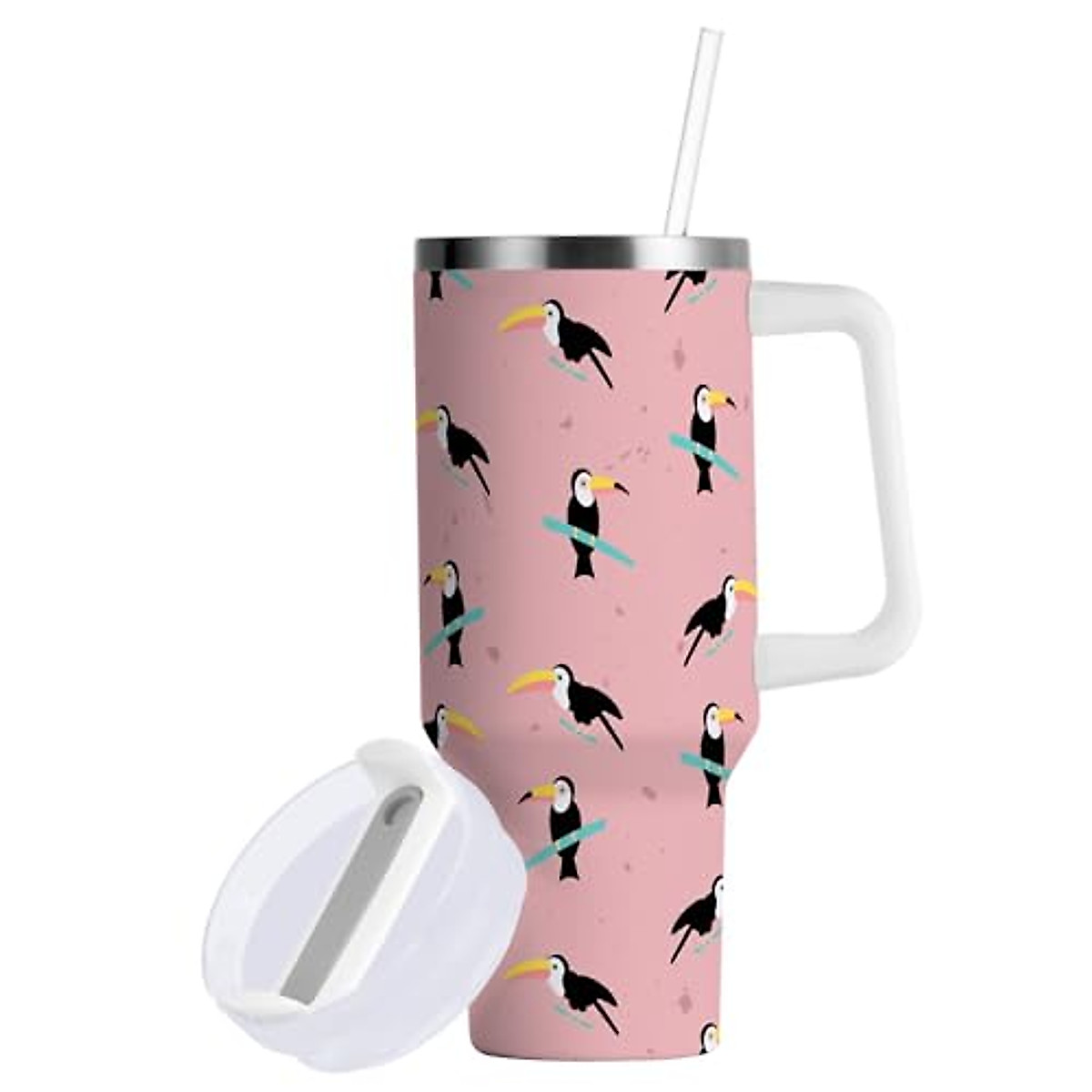 ARGTILDN 40 oz Tumbler Tropical Toucans Birds Insulated Travel Mug with Handle and Straw Lid Stainless Steel Vacuum Coffee Cup Tea Beverage Container Water Bottles for Car Sports office