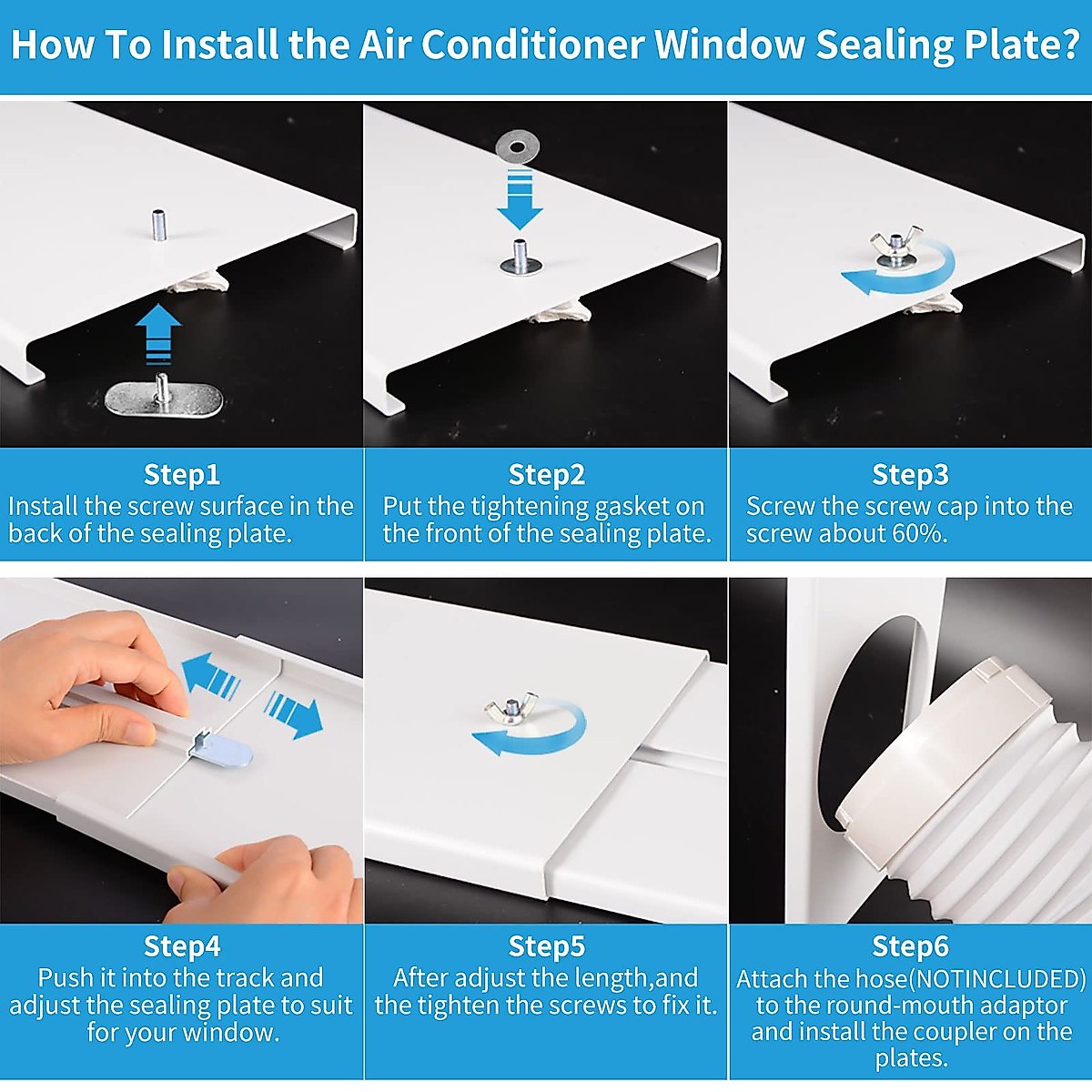 Portable Air Conditioner Window Kit with Coupler, Vertical/Horizontal Sliding Window AC Vent Kit, Adjustable Length from 17" to 60" AC Window Seal Plates Kit for 5.9"/15 cm Exhaust Hose