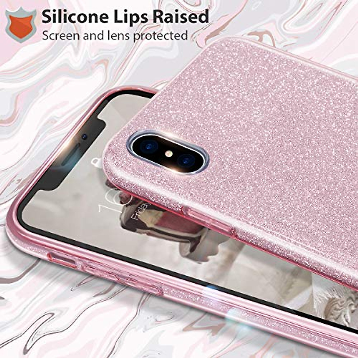 MATEPROX iPhone Xs Max case,Bling Sparkle Cute Girls Women Protective Case for iPhone Xs max 6.5"(Pink)