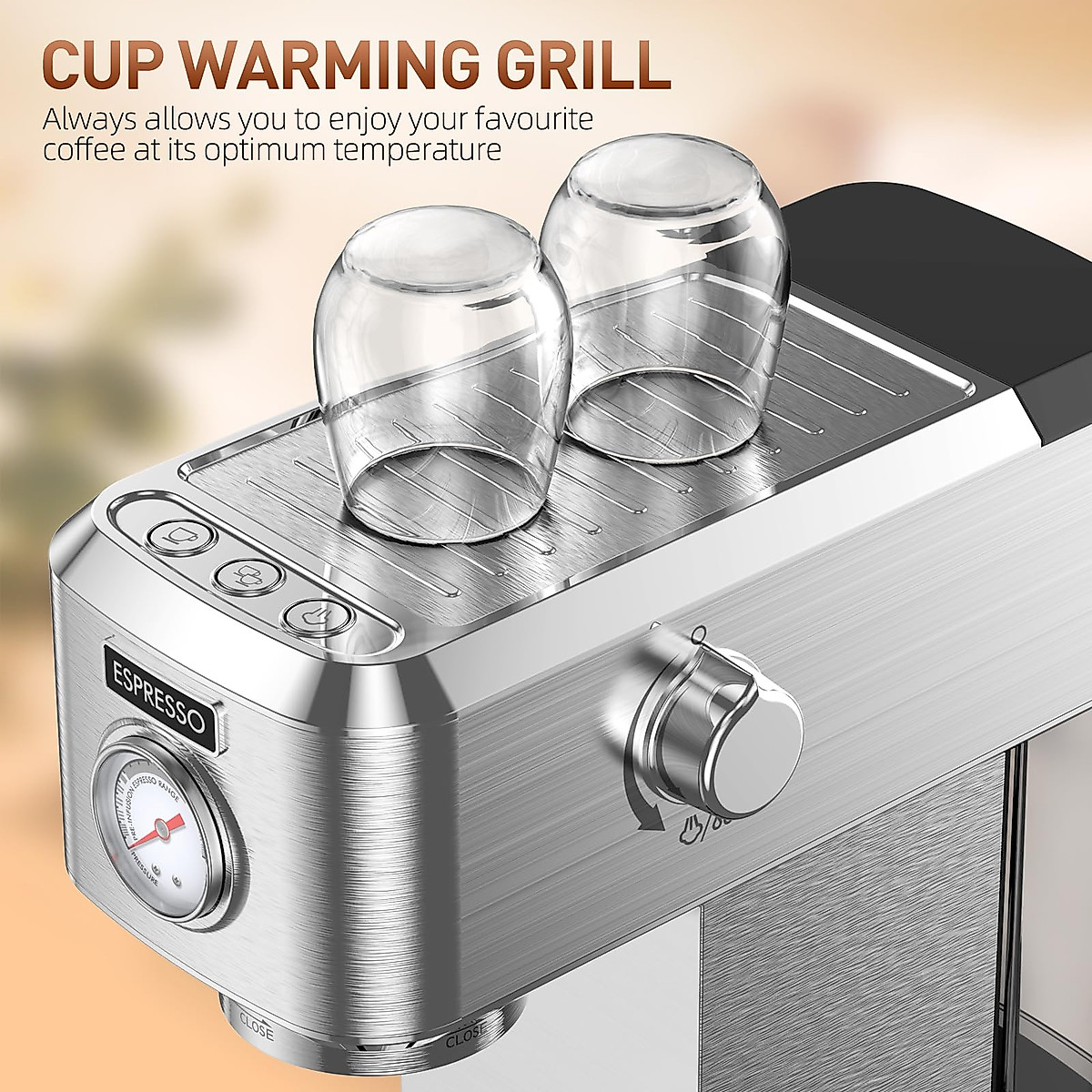 Pokk Espresso Machine, 20 Bar Espresso Maker with Milk Frother Steam Wand for Latte and Cappuccino, Compact Stainless Steel Espresso Coffee Machine with 50oz Removable Water Tank for Home