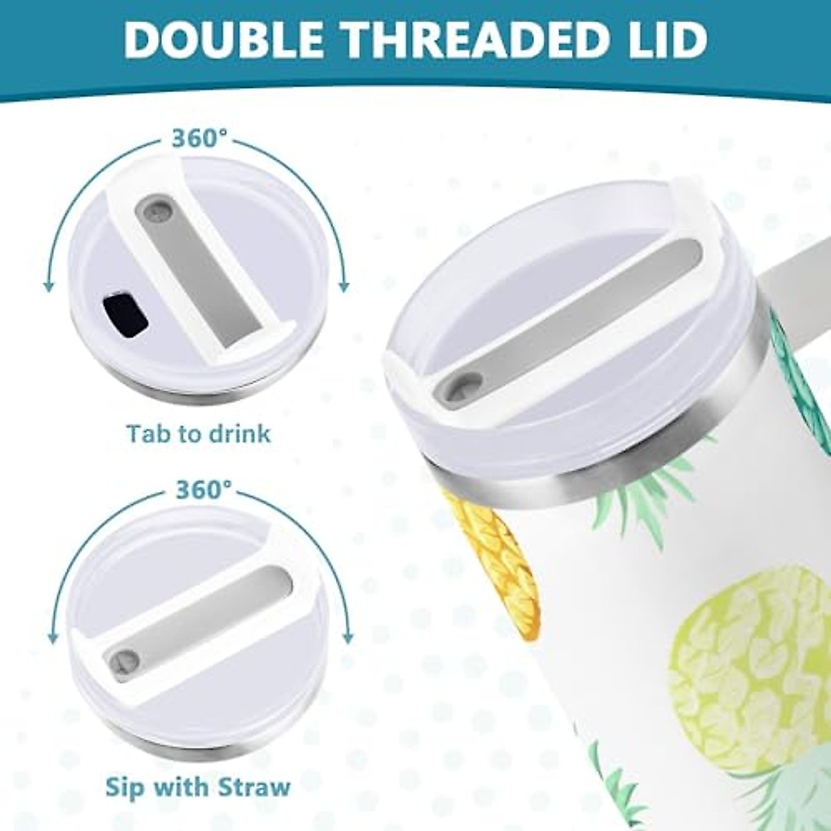 RPLIFE Fresh Pineapple Mix White 40 Oz Tumbler with Handle, Stainless Steel Cup, Insulated Coffee Mug with Lid