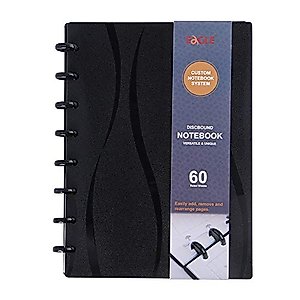 Eagle Discbound Notebook, Customizable Notebook, Junior Size, Poly Cover, 60 Sheets Ruled/Lined Pages (Black)