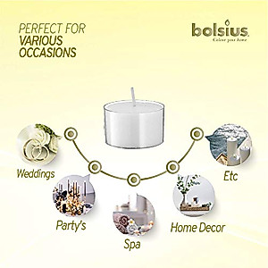 BOLSIUS 48 Unscented Tea Lights in Clear Cups - 8 Burn Hours - Premium European Quality - Consistent Smokeless Flame - 100% Cotton Wick - Dinner, Wedding, Party, Spa, Church, & Home Décor Tealights