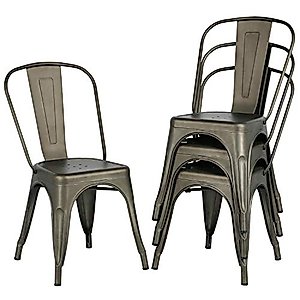 Topeakmart Classic Iron Metal Dinning Chairs Indoor-Outdoor Use Chic Dining Bistro Cafe Side Barstool Bar Chair Coffee Chair Gun Metal Set of 4