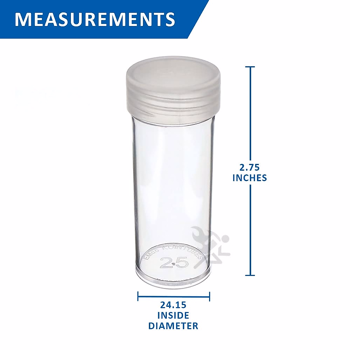 Edgar Marcus (20) Round Clear Plastic Quarter Coin Storage Tube Holders with Screw on Lid