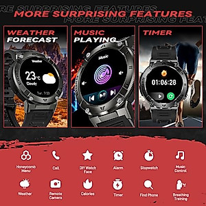 INEYES Military Smart Watches for Men, Outdoor Rugged Tactical Watch with Calling Sport Modes Heart Rate Sleep Monitor, HD Smartwatch for Android iPhone