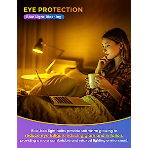 JandCase Sleep Light Bulb, Amber Light Bulbs for Sleep Therapy, Blue Light Blocking, 1900K Dim Light Bulbs 60W Equivalent, Mood Soothing Light, E26 A19 Warm Light Bulbs for Bedroom, Nursery, 2 Pack