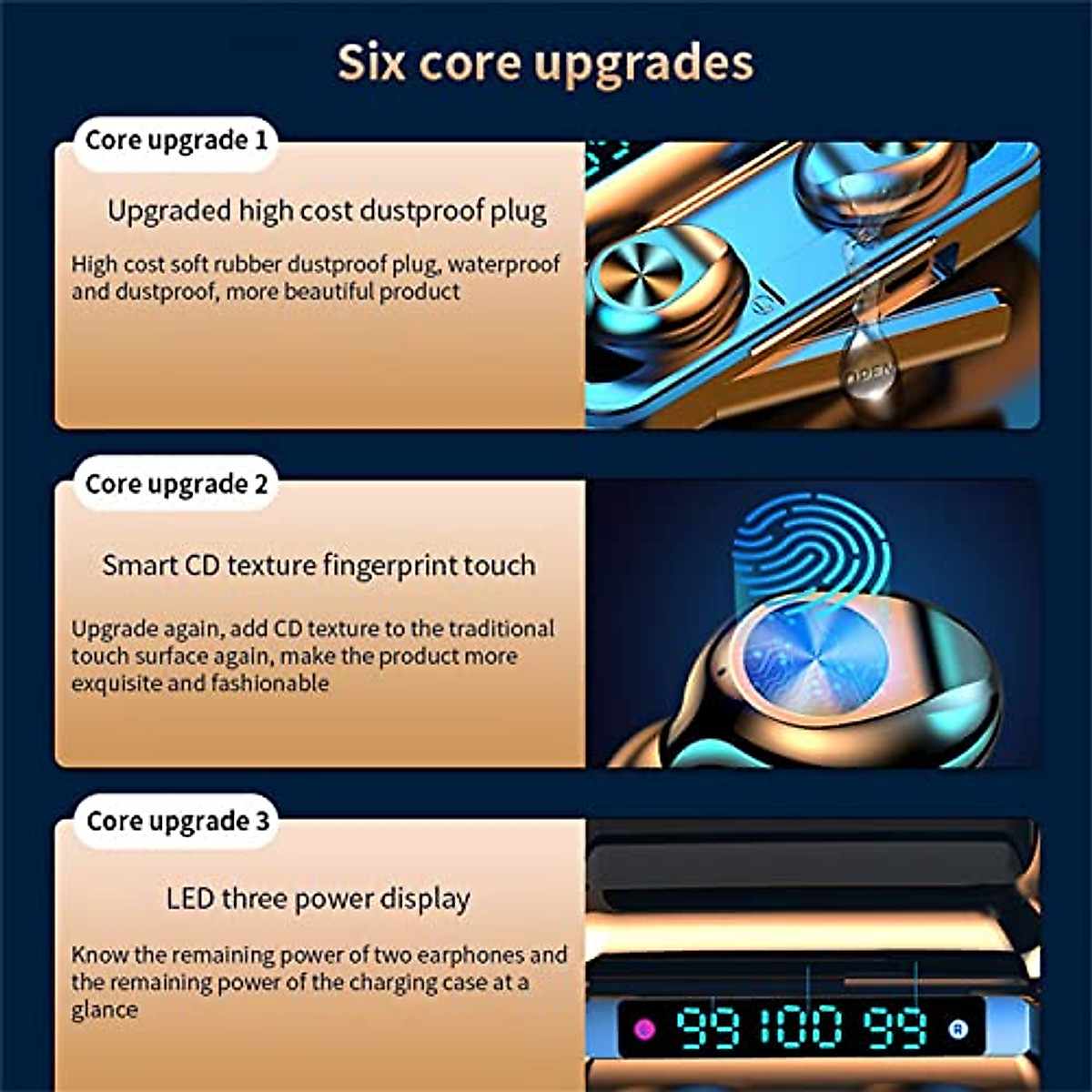 Bluetooth Headphones True Wireless Earbuds Touch Control with LED Charging Case IPX7 Waterproof Stereo in-Ear Earphones Bluetooth 5.0 Sports Ear Buds with Built-in Mic