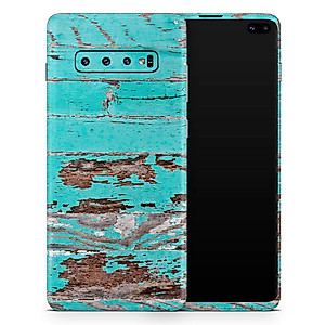 DesignSkinz Turquoise Chipped Paint on Wood Protective Vinyl Decal Wrap Skin Cover Compatible with The Samsung Galaxy S20 (Screen Trim & Back Glass Skin)