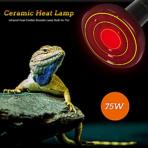 HANJION 75W Ceramic Heat Lamp, Infrared Reptile Heat Emitter Heater Lamp Bulb for Pet Brooder Coop Chicken Lizard Turtle Snake Aquarium, No Light Emitting No Harm - 2 Pack