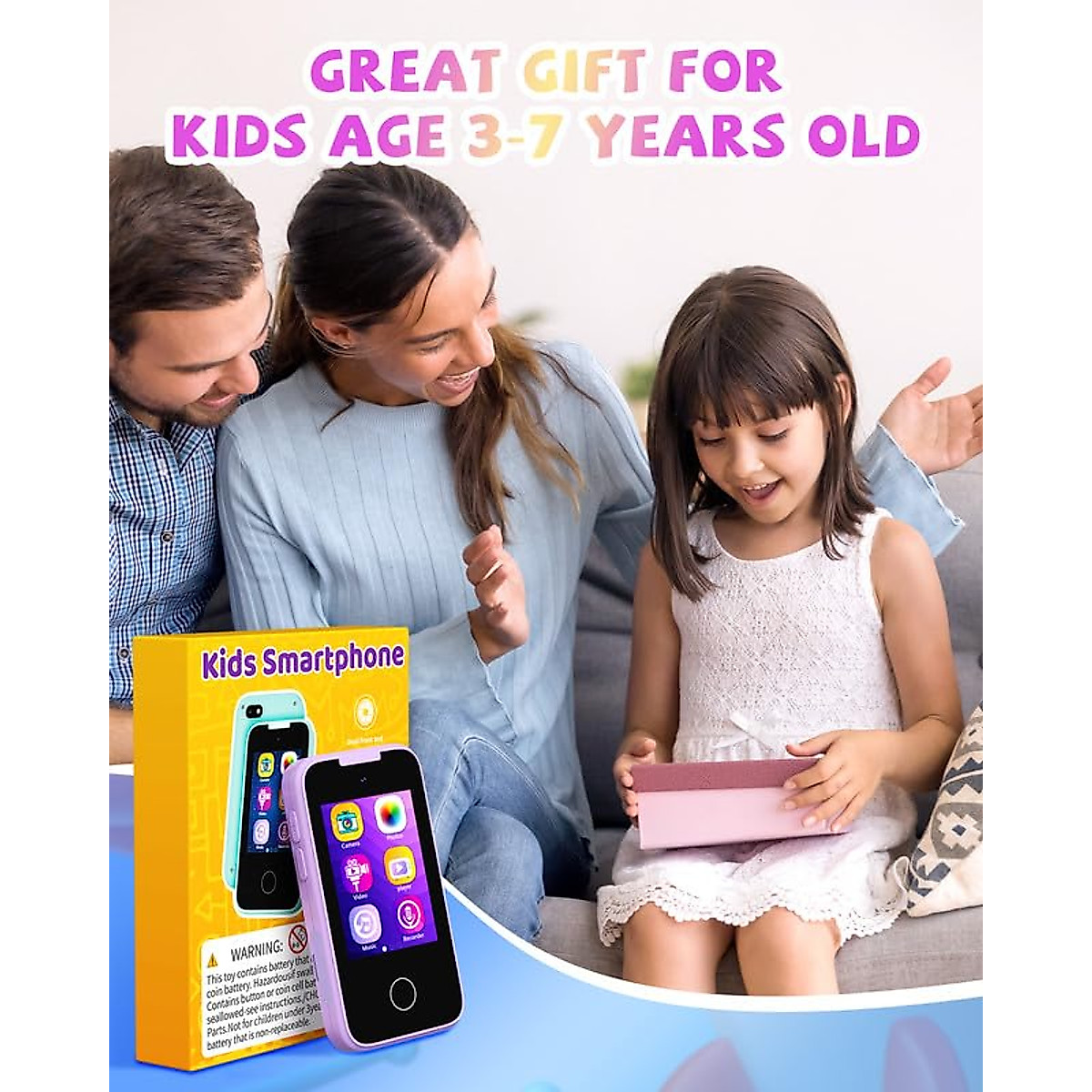 Kids Toy Smartphone, Gifts and Toys for Boys Ages 3-8 Years Old, Fake Play Toy Phone with Music Player Dual Camera Puzzle Games 8GB SD Card Touchscreen, Birthday, Kids Trip Activities
