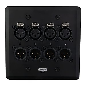 WallCAT 8 - Analog, AES3, DMX and intercom 4 Channel Wall Plate NO Solder Required (Black)
