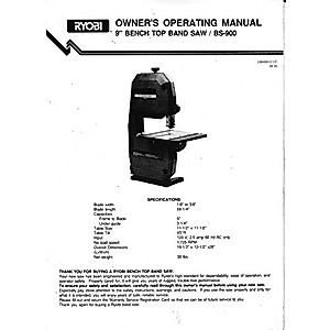 Ryobi Owner's Operating Manual 9" Bench Top Band Saw B S - 900