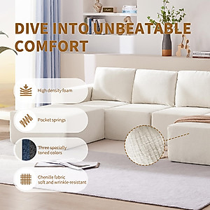 HUMEHA Cloud Modular Sectional Sofa,110" Luxury Chenille Couch Comfy Convertible U-Shaped Sofa with Deep Seat, 4 PC Free Combination Couch Minimalist Floor Sofa for Living Room Apartment, Beige