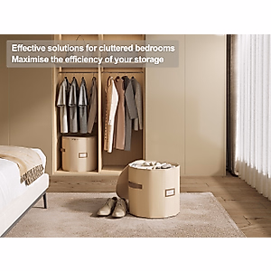 Vailando Shoe Organizer for Closet - Cylindrical Shoe Storage Organizer with Adjustable Dividers for Closet, Foldable, Beige, 1-Pack