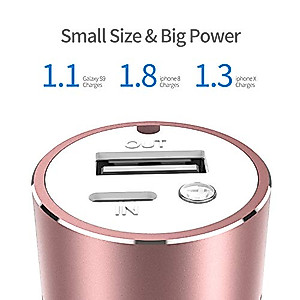 The Smallest 5000mAh Mini Power Bank, Lipstick-sized 2.4A Output Slim Portable Charger USB-C Charging Battery Pack Compatible with iPhone 11 X XS MAX XR 8 7 6s plus iPad Samsung Galaxy Cell Phone Pink