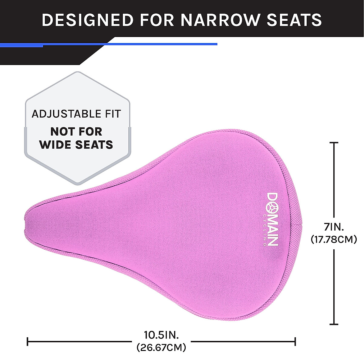 Domain Cycling Gel Bike Seat Cushion- Secure Peloton Fit for Smooth Stable Rides- Non-Slip Bicycle Seat Cushion for Exercise Bikes, Padded Bike Cushion Seat Cover for Men or Women Comfort, 10.5”x7”