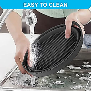 Air Fryer Silicone Liners, Reusable Collapsible Round Basket Airfryer Liner, 8.5 inch Foldable Heat Resistant Non Stick Baking Trays for 5QT -8QT Air Fryers, 2 Pack (Grey+Red)