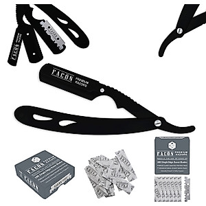 100 BLADES + Facón Professional Traditional Straight Edge Barber Razor - Salon Quality Cut Throat Shavette