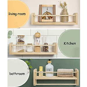 Mazjoaru Nursery Book Shelves for Wall Set of 3, Natural Wood Bookshelves Wall Decor, Small Floating Shelf Organizer for Kids Room, Bedroom, Kitchen Spice Rack