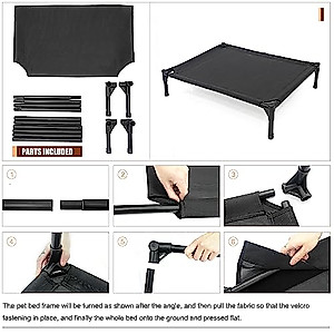 Garnpet Elevated Dog Bed for Large Dogs, Raised Dog Cot Beds Fits Up to 150 LBs, Heavy Duty Pet Cots with Durable Supportive Teslin Recyclable Washable Mesh, Indoor & Outdoor Dog Bed, Black