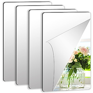 Self Adhesive Acrylic Mirror, Mirror Tiles,Flexible Plastic Mirror Sheets Wall Stickers,2MM Thick Mirror,Frameless Small Mirror, 4 Pack (6 x 9 inch)