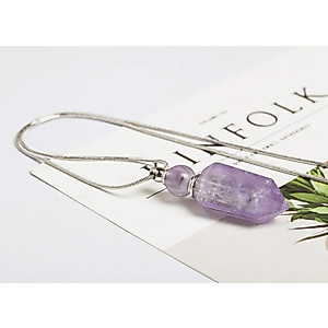 AMOYSTONE 1P Natural Amethyst Healing Oil Crystals Perfume Bottle Necklace Aromatherapy Bullet Shape Pendant Womens Gift