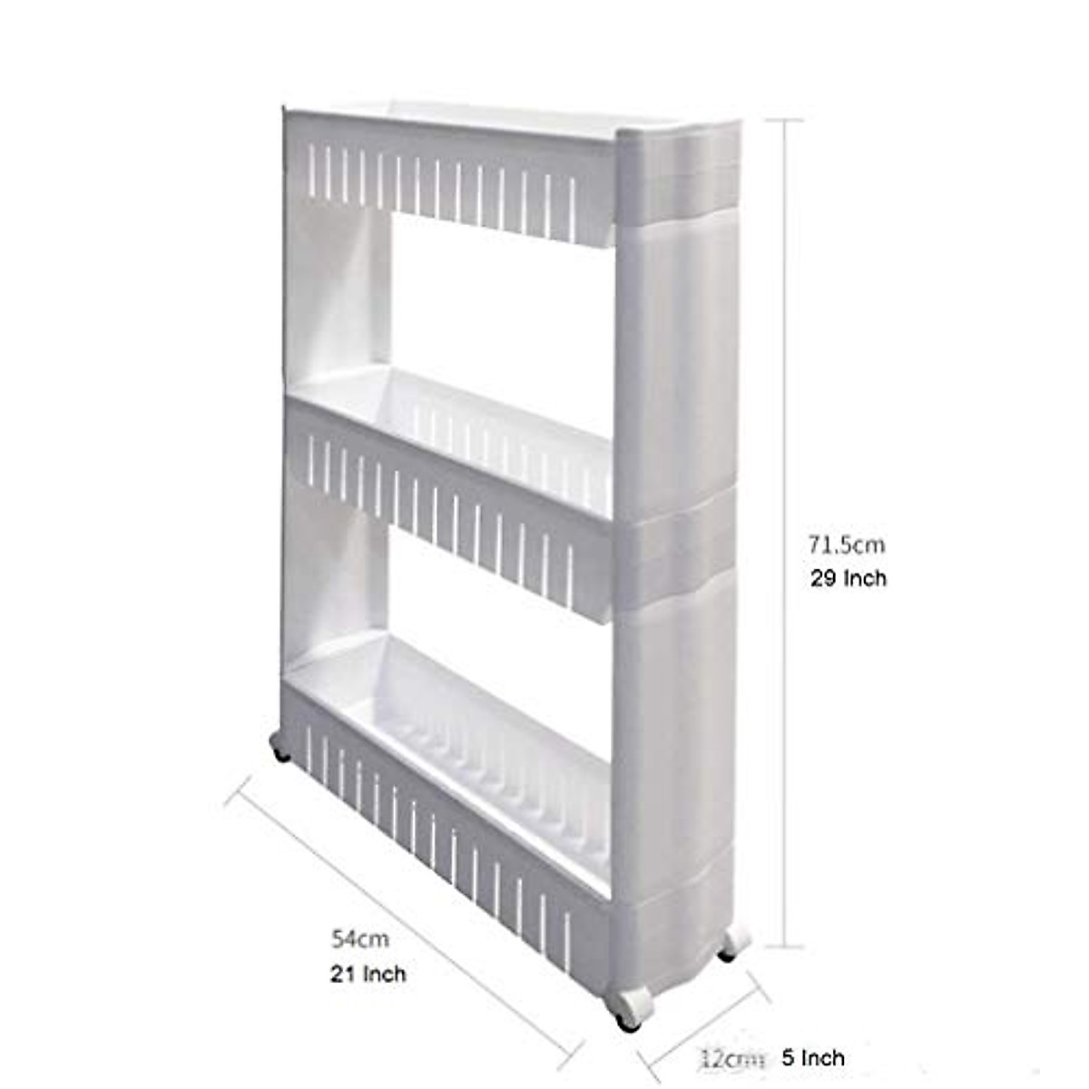 HomeRoots 3 Tier Slim Storage Cart with Wheels Mobile Shelving Unit Organizer Slide Out Storage Rolling Utility Organizer Rack for Kitchen Bathroom Laundry Narrow Places, White