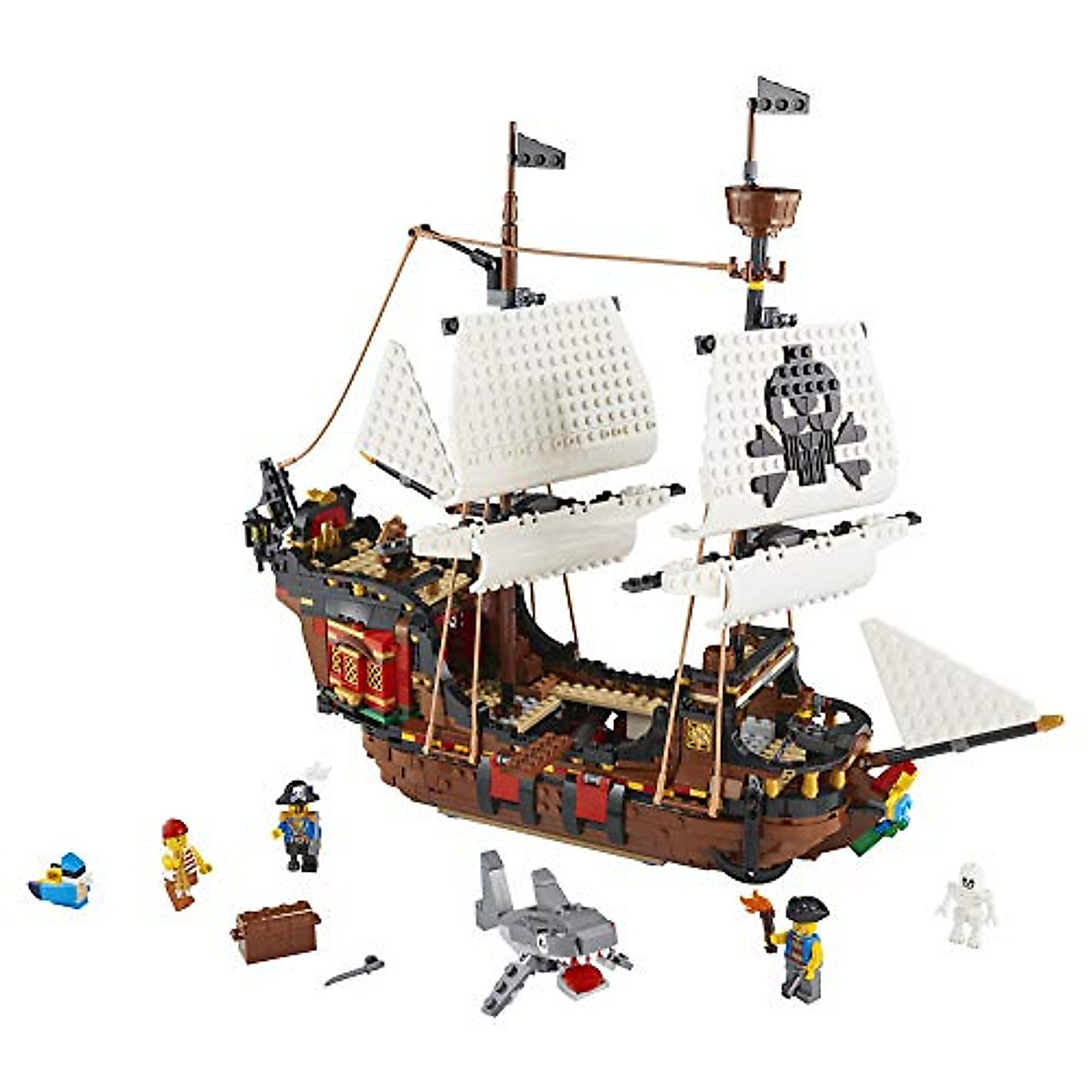 LEGO Creator 3in1 Pirate Ship 31109 Building Set - Toy Ship with Inn, Skull Island, Featuring 4 Minifigures, Shark Figure, Gift for Kids, Boys, and Girls Ages 9+ Years Old