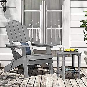 SAKSUN Round Outdoor Side Table, 18 Inch End Table 2-Tier Plastic Adirondack Tables with Storage Shelf, Weather Resistant for Patio,Garden, Porch (Grey)