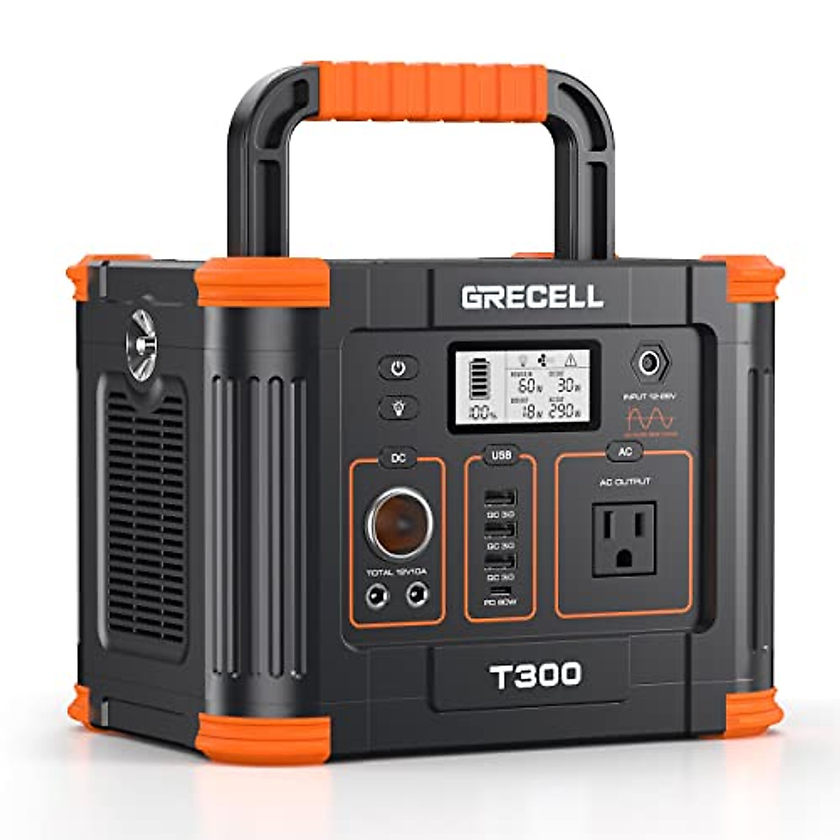 Portable Power Station 300W, GRECELL 288Wh Solar Generator with 60W USB-C PD Output, 110V Pure Sine Wave AC Outlet Backup Lithium Battery for Outdoors Camping Travel Hunting Home Blackout (600W Surge)