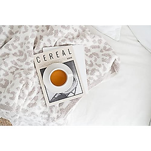 DLUXEV Luxurious Super Soft Throw Blanket, Fluffy Cozy Taupe Tan Blanket for Bed, Knitted Breathable Comfy Texture, Chic Wild Cheetah Print Throw for Sofa/Couch, Beige & Cream Leopard 50"x60"