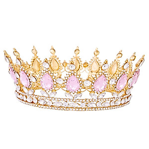 Crowns for Women, Vofler Queen Tiara Baroque Vintage Gold Pink Crystal Rhinestone Headband for Lady Girl Bridal Bride Princess Prom Birthday Wedding Pageant Prom Homecoming Halloween Costume Party