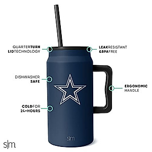 Simple Modern Officially Licensed NFL 40oz Tumbler with Handle and Straw Lid | Football Thermos Gifts for Men, Women, Christmas | Trek Collection | Dallas Cowboys