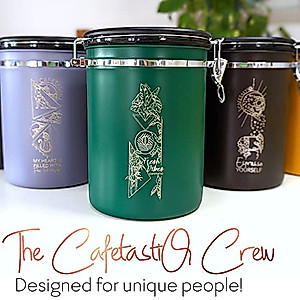 CafetastiQ Coffee Canister - New 2022 Extra Large 38OZ Beans/ 35oz Grounds Airtight Coffee Container for Storage with Date Dial and Release Valve - Accessories Scoop (Fresh Vibes)