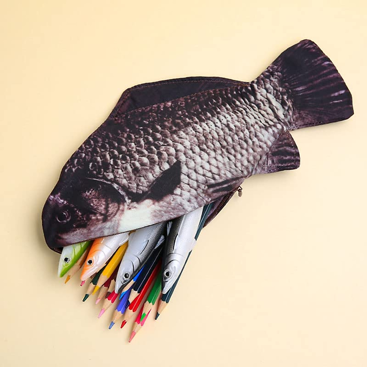 Opexicos 2Pcs Carp Pen Bag Realistic Fish Shape Make-up Pouch Pen Pencil Case with Zipper
