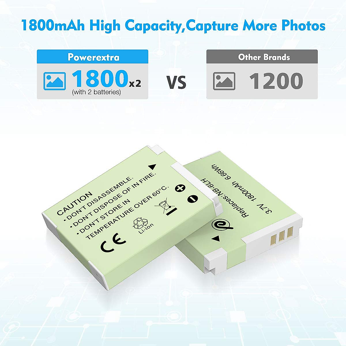 Powerextra 2 Pack NB-6LH Battery and Dual USB Charger for Canon NB-6L Battery and Canon Powershot S120 SX510 HS SX280 HS SX500 is SX700 D20 S90 D30 ELPH 500 SX270 SX240