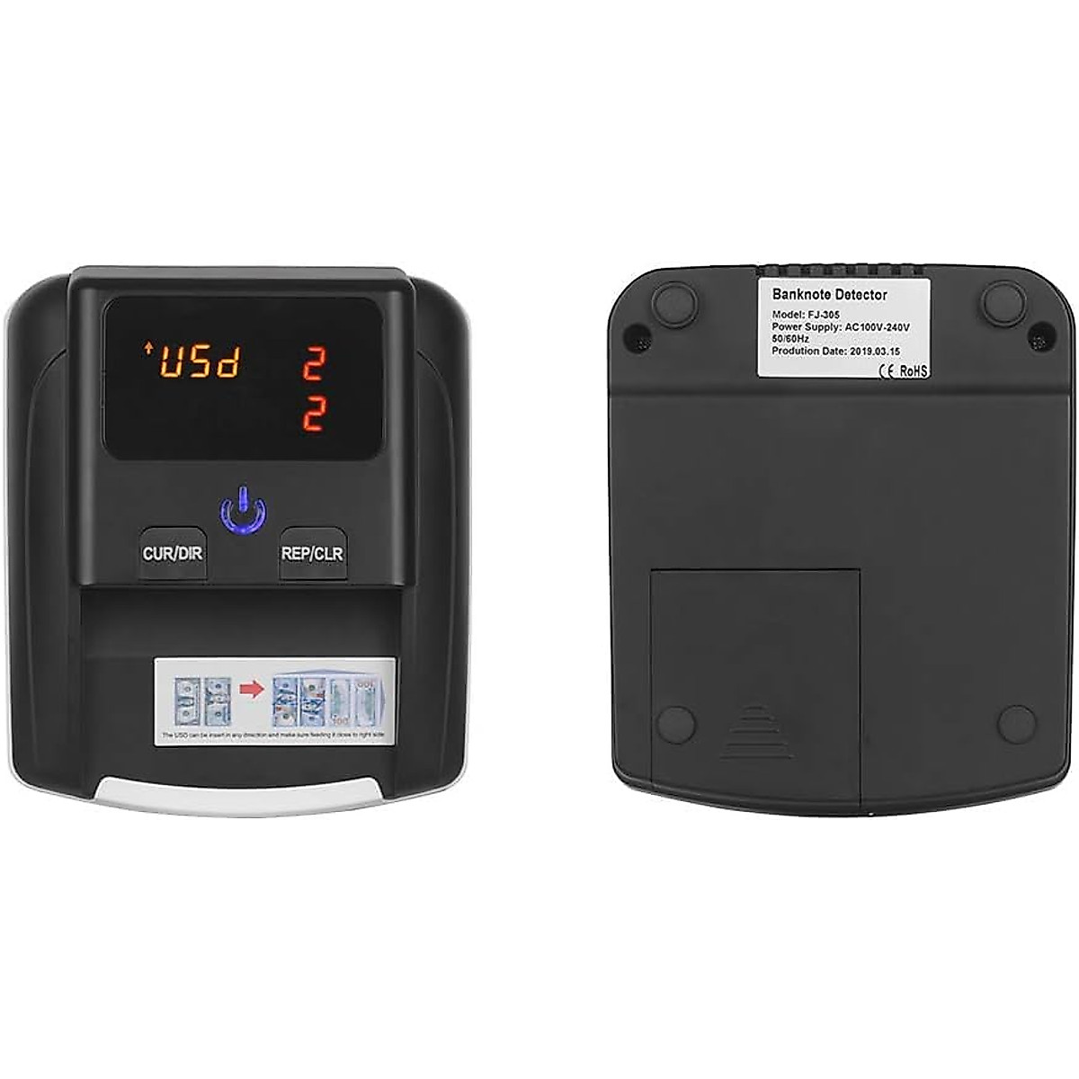 SPUZZO Banknote Bill Detector Denomination Value Counter Detection with Battery Counterfeit Fake Money Currency Cash Checker Tester Machine for USD Euro